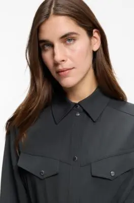 BOSS Belted Shirt Dress In Sandwashed Fabric - Light Grey