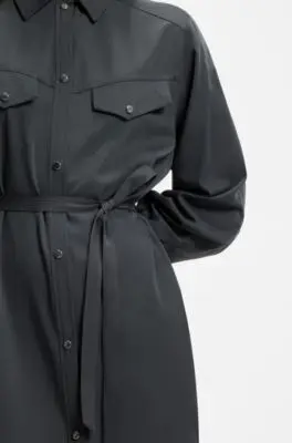 BOSS Belted Shirt Dress In Sandwashed Fabric - Light Grey