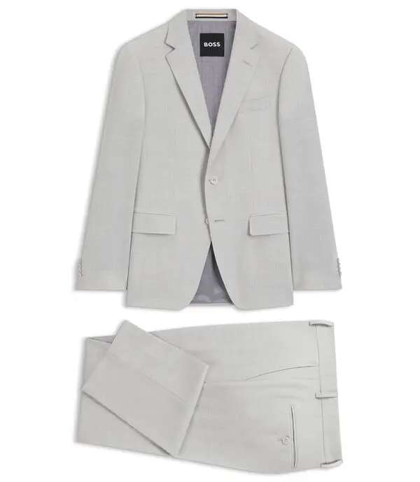 BOSS Two-piece Slim-fit Suit In Micro-patterned Cloth - Light Grey