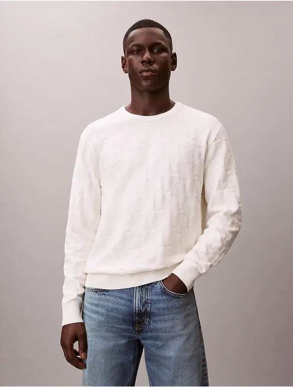Calvin Klein Allover Monogram Relaxed Sweater - Tofu