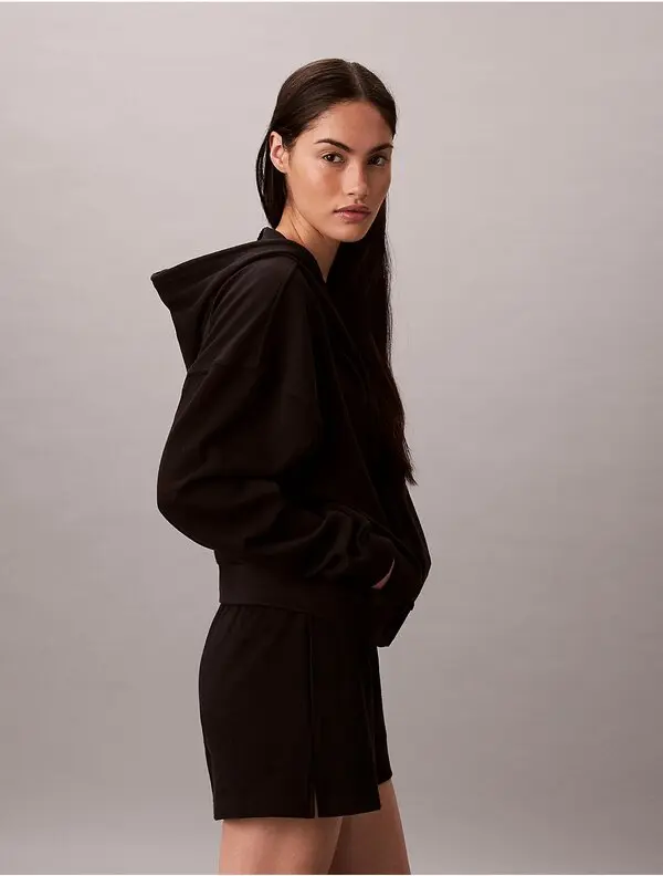 Calvin Klein Logo Cotton Jersey Full Zip Hoodie - Black