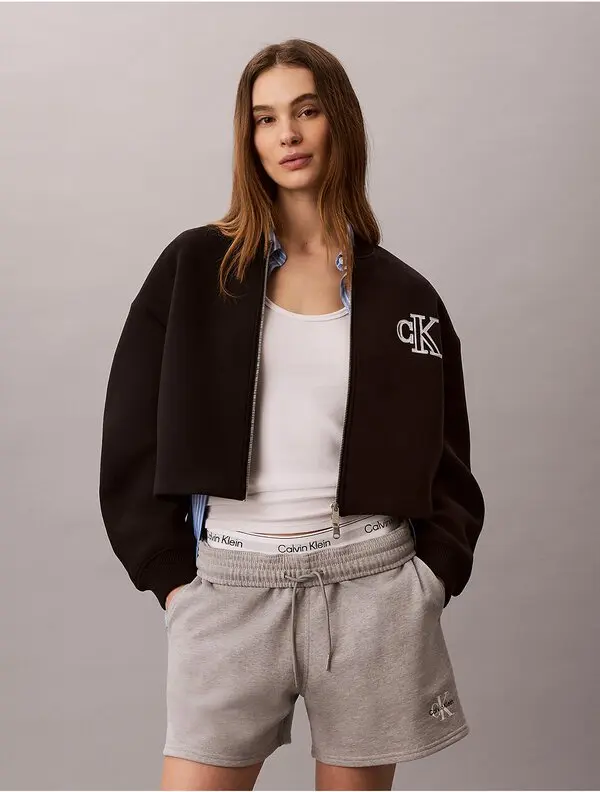 Calvin Klein Relaxed Cropped Bomber Jacket - Black