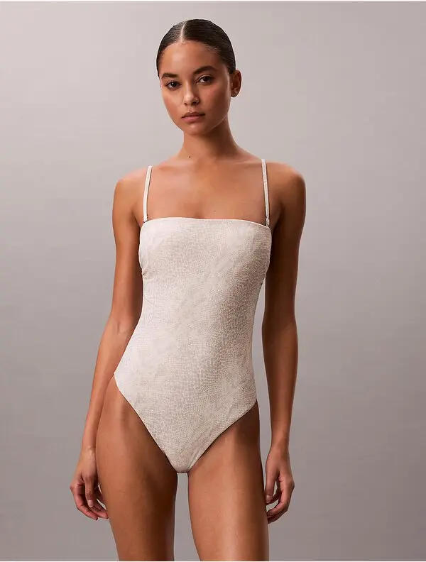 Calvin Klein Solid Strapless One Piece Swimsuit - Stippled Skin / Tofu