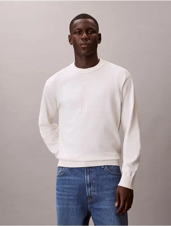 Calvin Klein Cotton Monogram Relaxed Sweater - Tofu