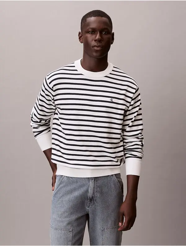 Calvin Klein Striped Cotton Sweater - Tofu