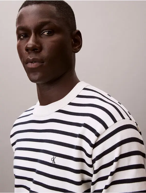 Calvin Klein Striped Cotton Sweater - Tofu