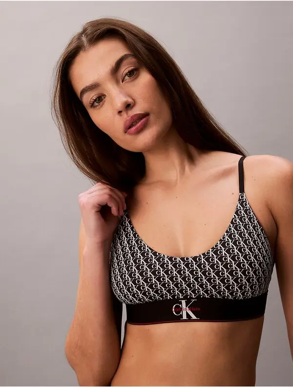 Calvin Klein Graphic Monogram Microfiber Stretch Unlined Bralette - Mini Stepping Logo Black