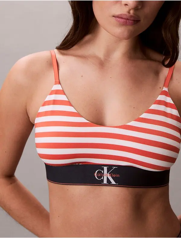 Calvin Klein Graphic Monogram Microfiber Stretch Unlined Bralette - Stripe Acorn Orange