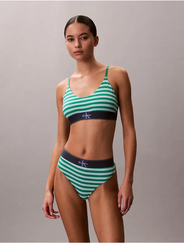 Calvin Klein Graphic Monogram Microfiber Stretch Unlined Bralette - Stripe Mardi Gras Green
