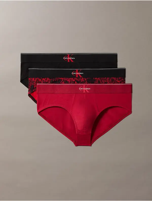 Calvin Klein Graphic Monogram Cotton Stretch 3-pack Brief - Black/python Black/rio Red
