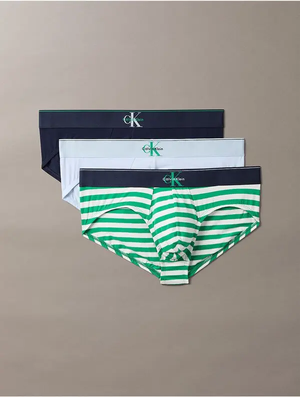 Calvin Klein Graphic Monogram Cotton Stretch 3-pack Brief - Shoreline/mardi Gras Green/breezy Blue Multi