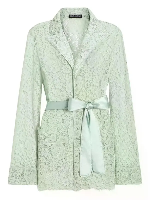 Dolce & Gabbana Lace-detail Belted Jacket - Green