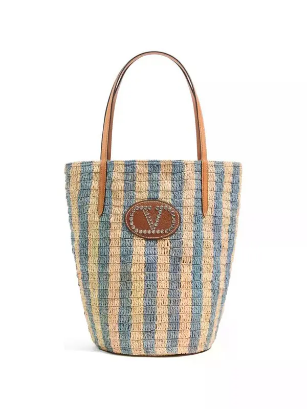 Valentino Garavani Striped Raffia Shopping Bag