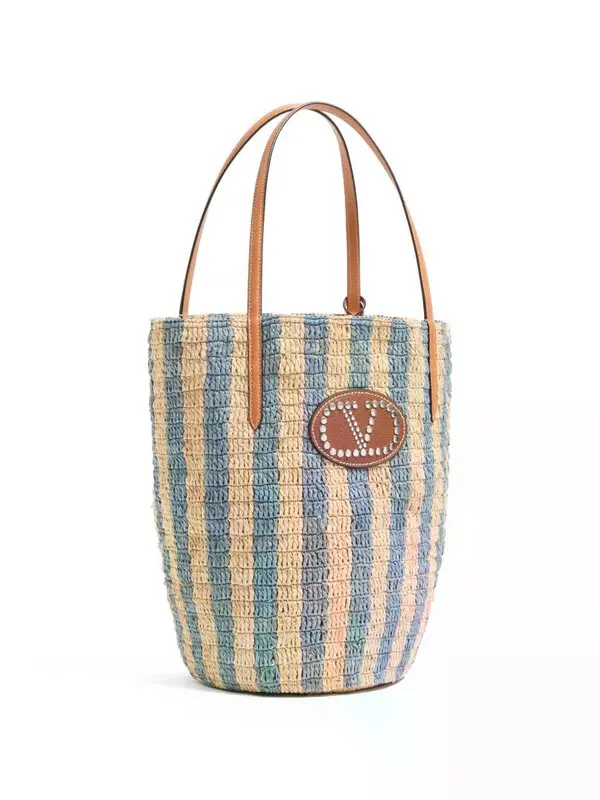 Valentino Garavani Striped Raffia Shopping Bag