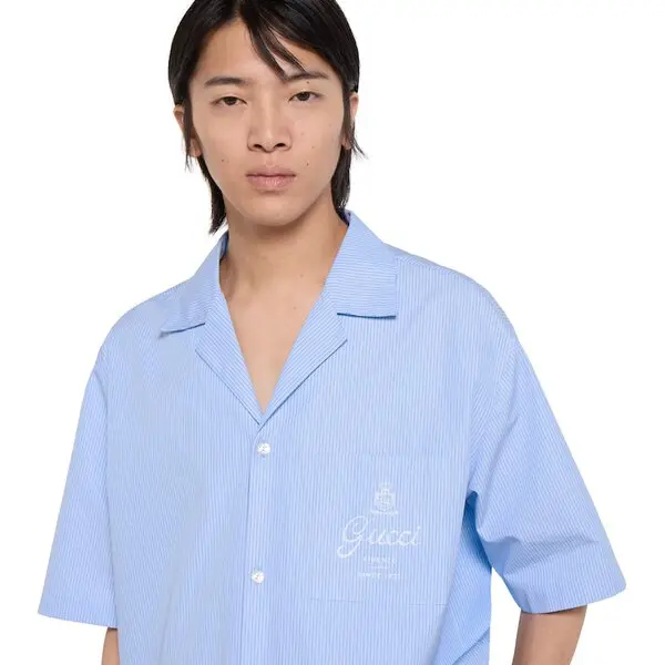 Gucci Thin Striped Cotton Poplin Bowling Shirt