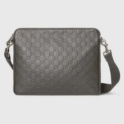 Gucci Gg Emblem Crossbody Bag - Grey Gg Leather
