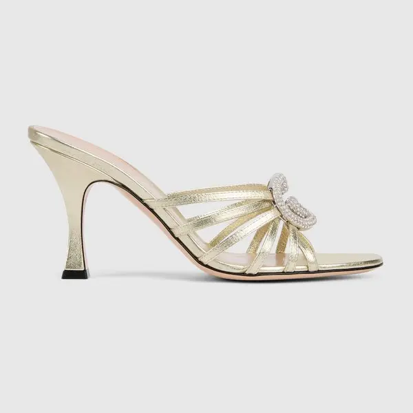 Gucci Slide Sandal With Crystal Interlocking G - Silver