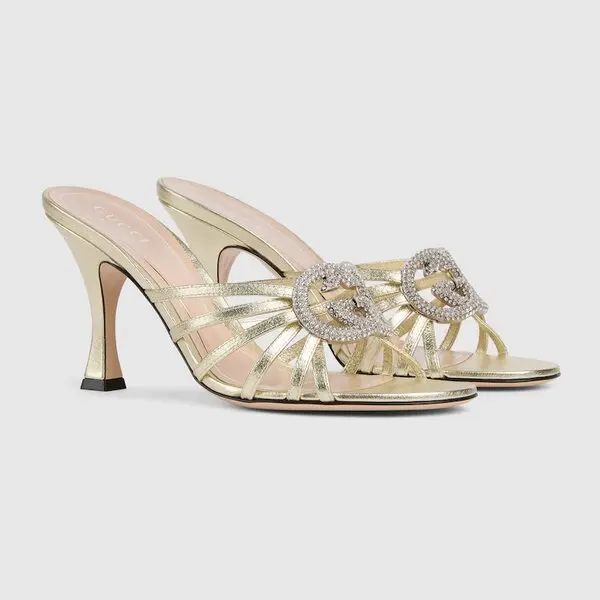 Gucci Slide Sandal With Crystal Interlocking G