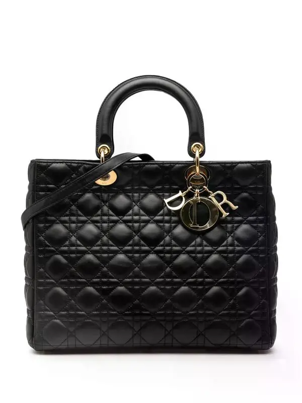 Dior 2011 Large Lambskin Cannage Lady Satchel - Black