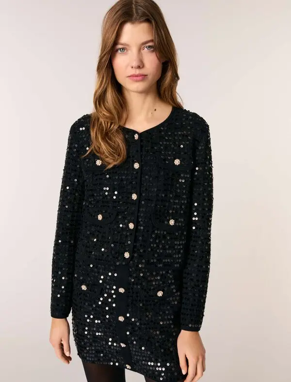 Maje Sequin-embellished Cropped Cardigan