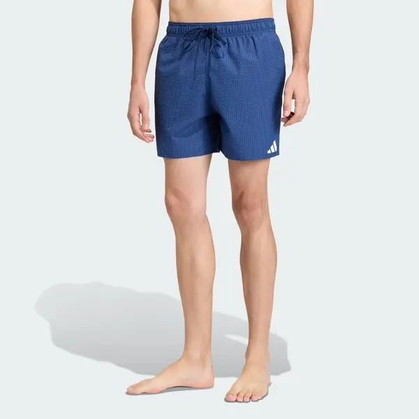 Adidas Seersucker Striped Swim Shorts - Dusky Petrol / Dark Blue