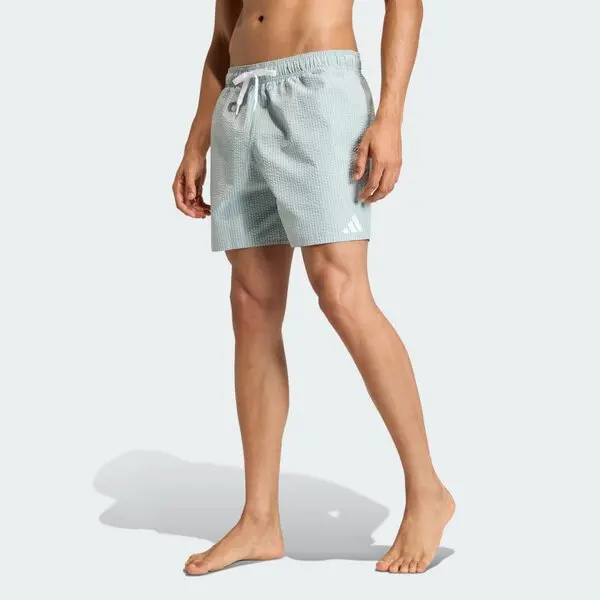 Adidas Seersucker Striped 5-inch Swim Shorts - Linen Green / Wonder Sage