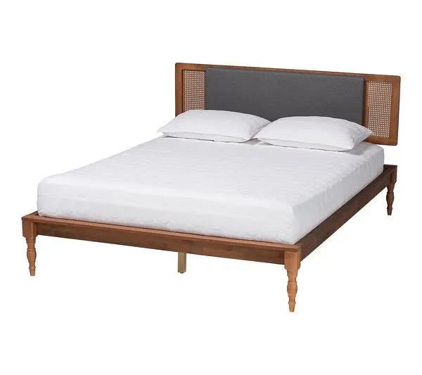 BAXTON STUDIO Eliseo Grey Fabric Brown Wood Ful L Platform Bed - One-color