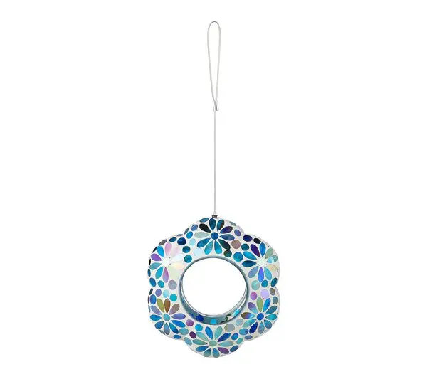 GLITZHOME 8.5d Glass Flower Shaped Hanging Mo Saic Birdfeeder - One-color