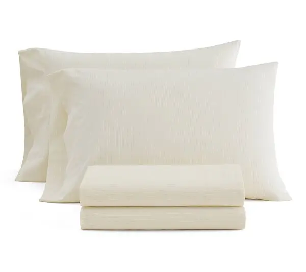 MARTHA STEWART Stripe White/buttercup Cotton Ki Ng Sheet Set - One-color