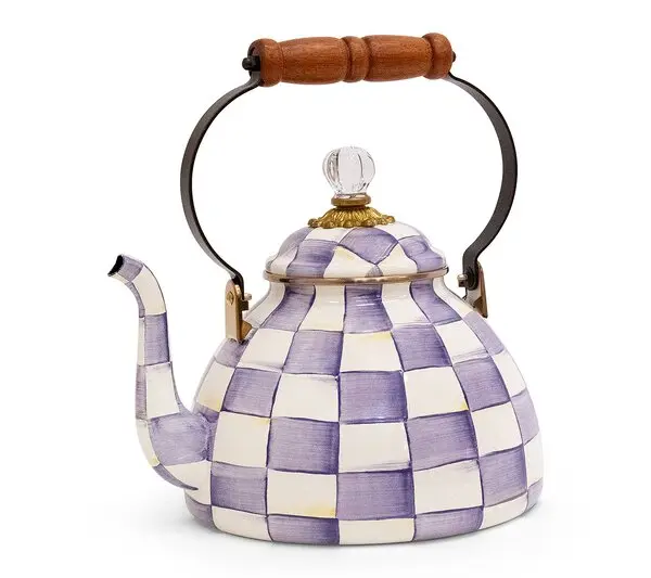 MACKENZIE-CHILDS 3-qt Violet Check Enamel Tea Kettle - One-color