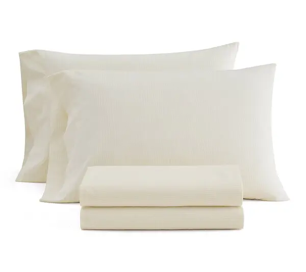 MARTHA STEWART Stripe White/buttercup Cotton Qu Een Sheet Set - One-color