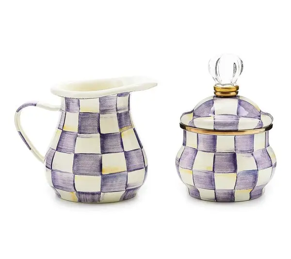 MACKENZIE-CHILDS Mackenize-childs Violet Check Enamel Creamer & Sugar Set - One-color