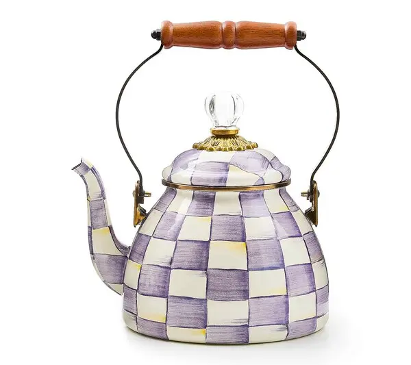 MACKENZIE-CHILDS 2-qt Violet Check Enamel Tea Kettle - One-color