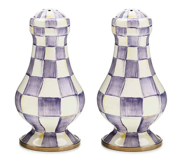 MACKENZIE-CHILDS Violet Check Large Salt & Pepper Shakers - One-color
