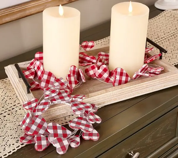 VALERIE PARR HILL Set Of 3 Red & White Checked Heart Candle Rings Valerie - One-color