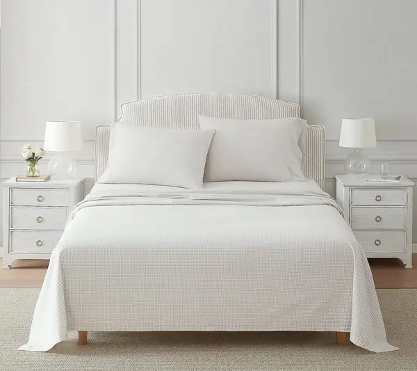MARTHA STEWART Gingham White/beige Cotton King Sheet Set