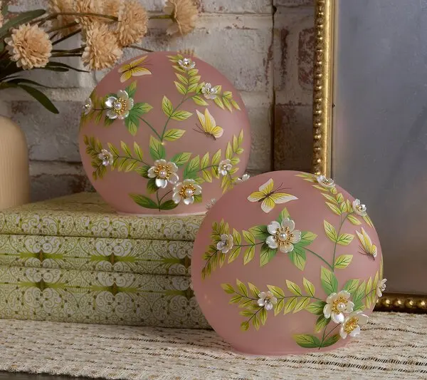 VALERIE PARR HILL Set Of 2 6' Illuminated Spheres With Pearl Flowers - One-color