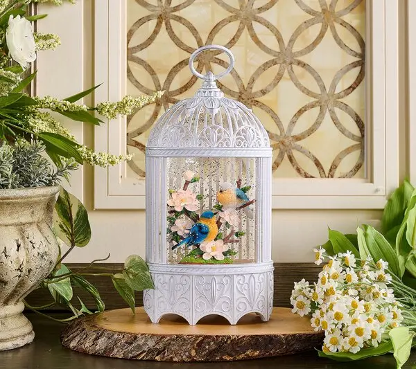 VALERIE PARR HILL Illuminated Glitter Birdcage W/bird & Flowers Valerie - One-color