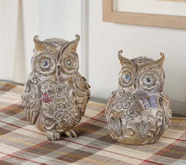 VALERIE PARR HILL Set Of 2 Owl Figures Valerie - One-color