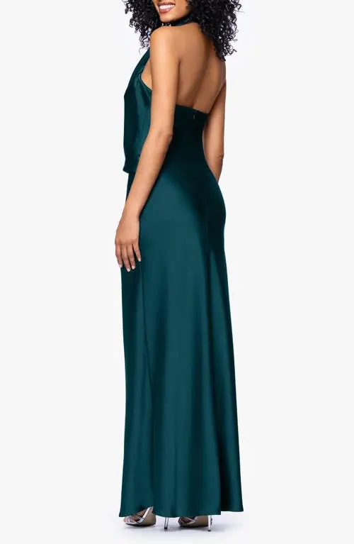 Betsy & Adam Drape Satin Halterneck Gown