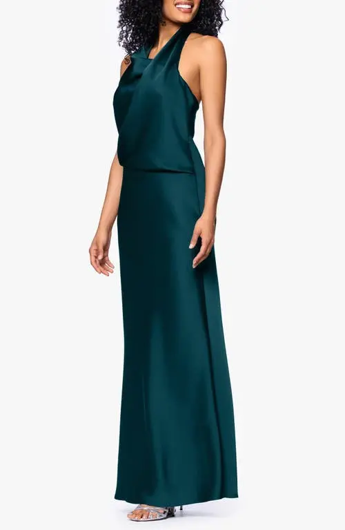 Betsy & Adam Drape Satin Halterneck Gown