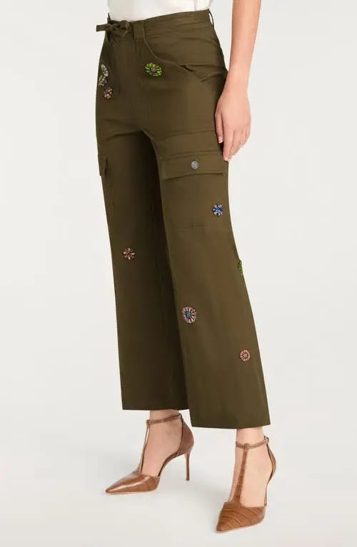 Cinq À Sept Michelle Retro Love Embellished Cargo Pants - Dark Olive Multi