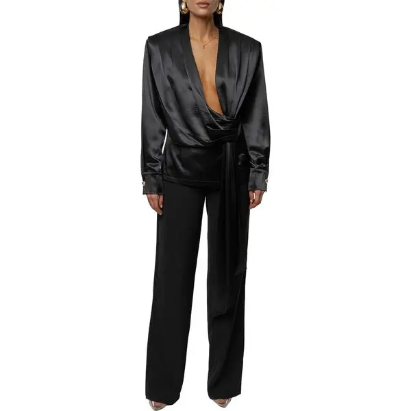 JLUXLABEL Satin Drape Top - Black