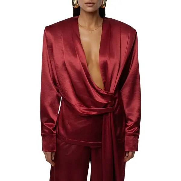 JLUXLABEL Satin Drape Top - Red