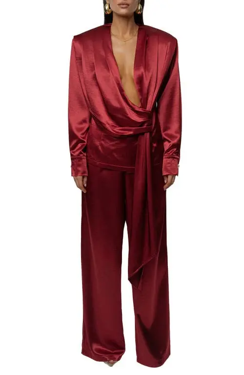 JLUXLABEL Satin Drape Top - Red