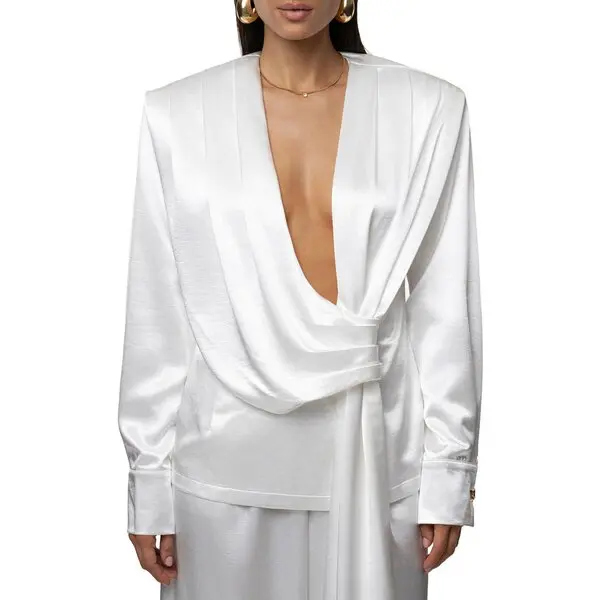 JLUXLABEL Satin Drape Top - White