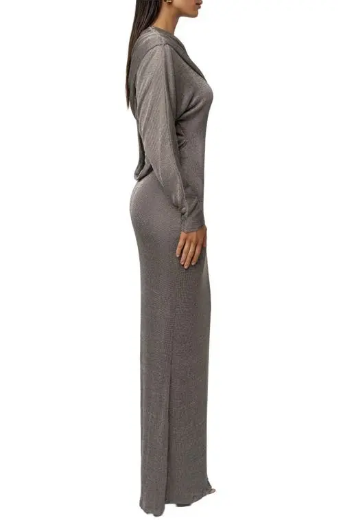 JLUXLABEL Drape & Shine Metallic One-shoulder Long Sleeve Knit Dress - Silver