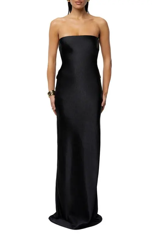 JLUXLABEL Regal Rising Corset Back Strapless Gown - Black