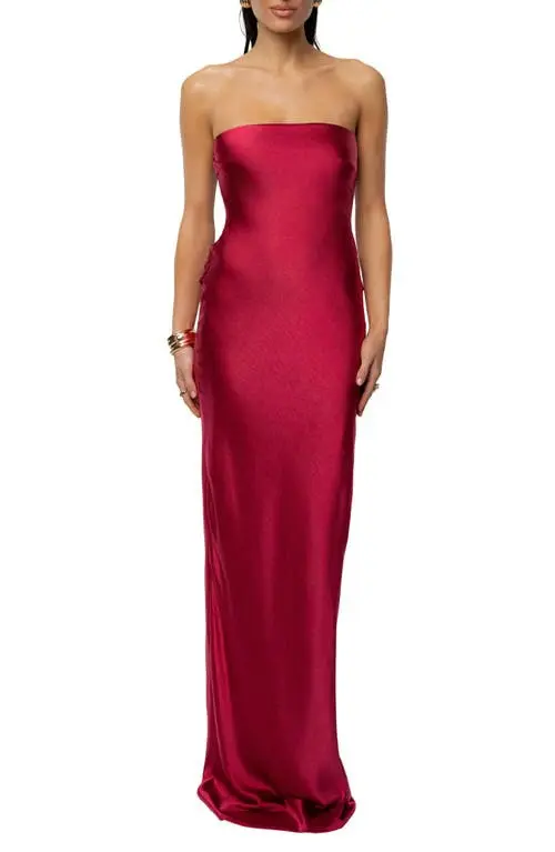 JLUXLABEL Regal Rising Corset Back Strapless Gown - Red