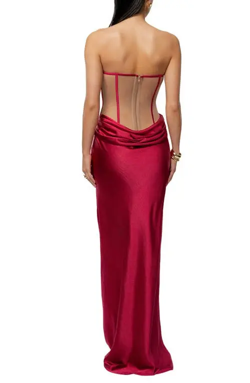 JLUXLABEL Regal Rising Corset Back Strapless Gown - Red